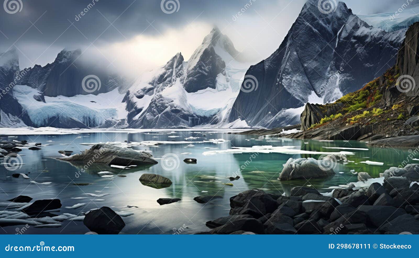 Glacier Mountain River: a Dark and Foreboding Landscape Stock ...