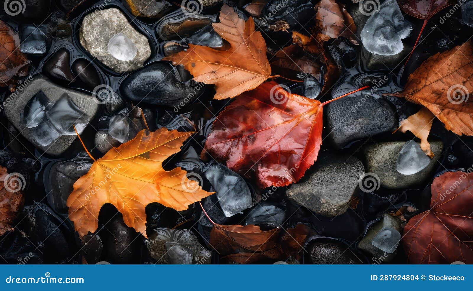 Nature-inspired Compositions: Dark Red and Gray Fall Leaves on Water ...