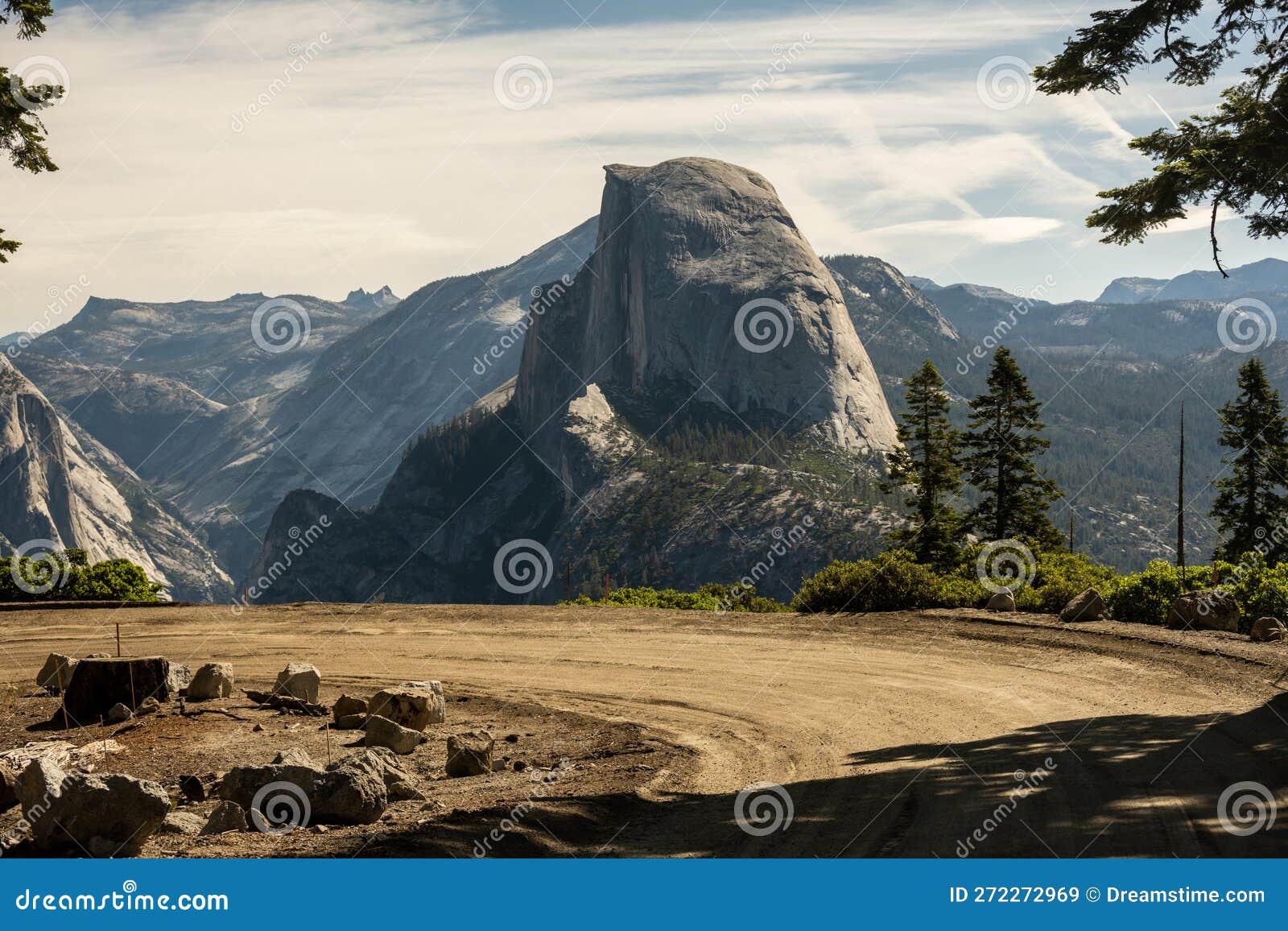 Glacier Point Road Under Construction in Front of Half Dome Stock Image ...