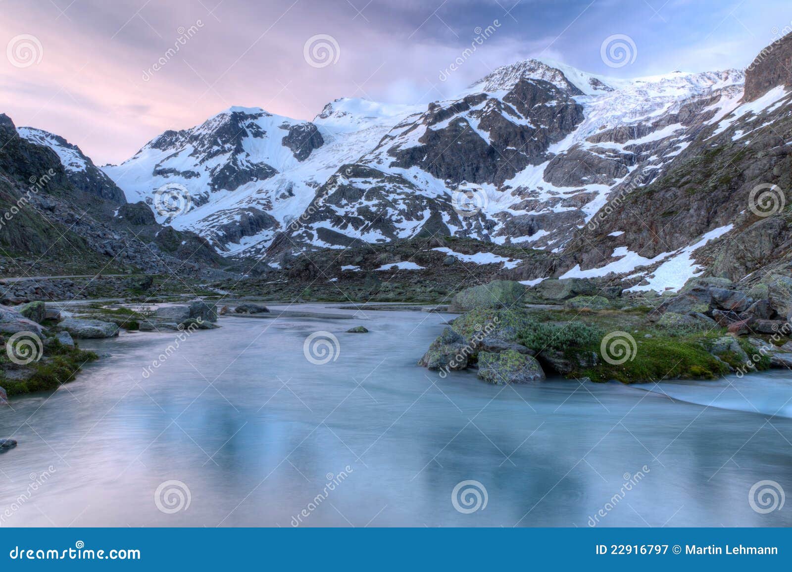 Glacier Stream at Sunset Switzerland Stock Image - Image of sunset ...