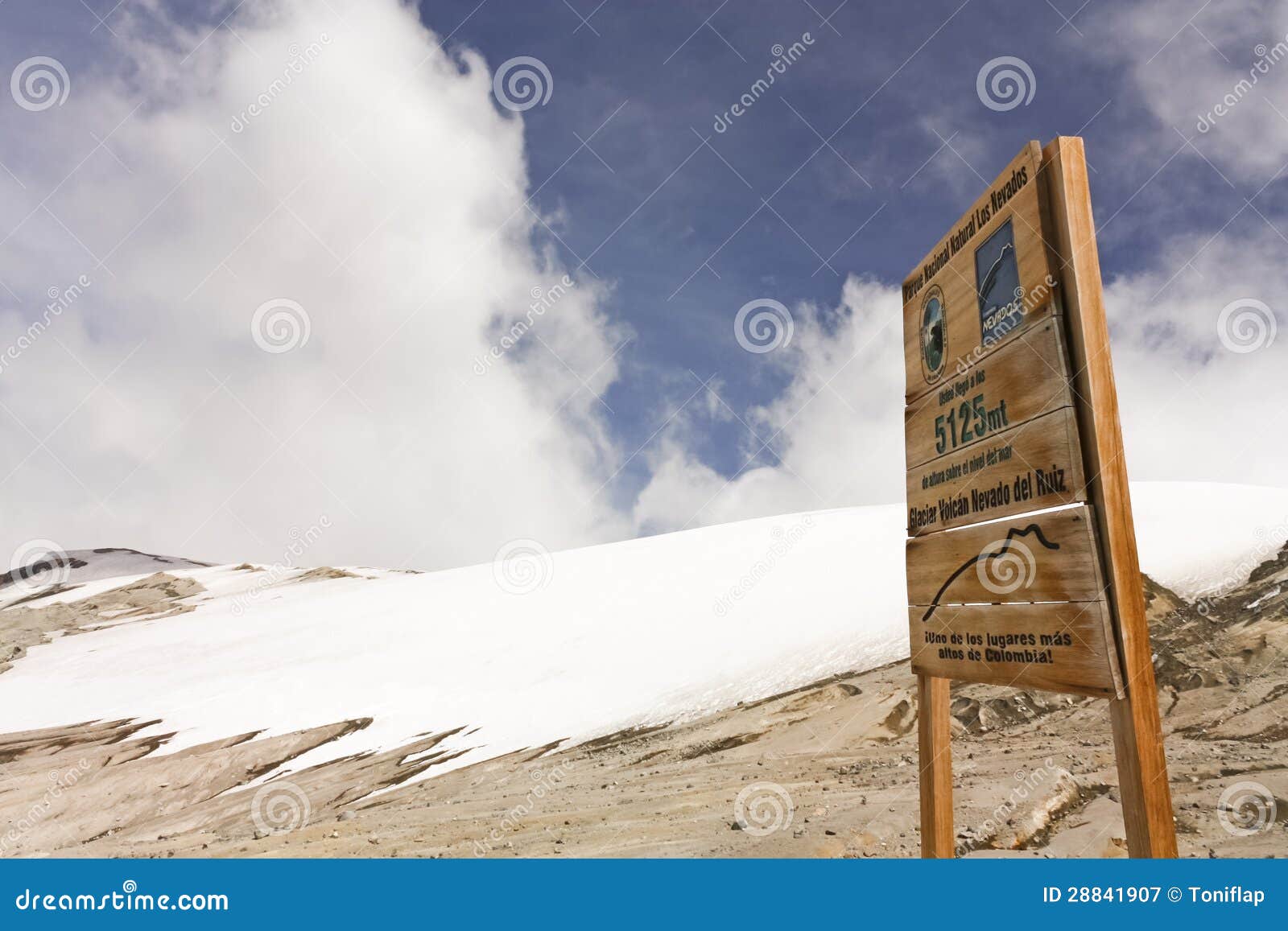 Glacier Volcano Nevado Del Ruiz Signboard. Editorial Photo ...