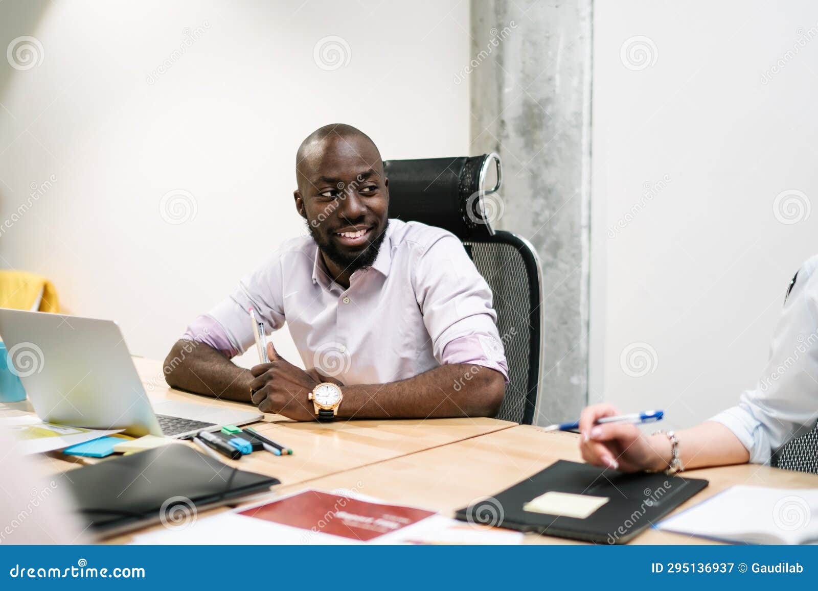 Glad Black Employee Doing Project with Coworkers Stock Image - Image of ...