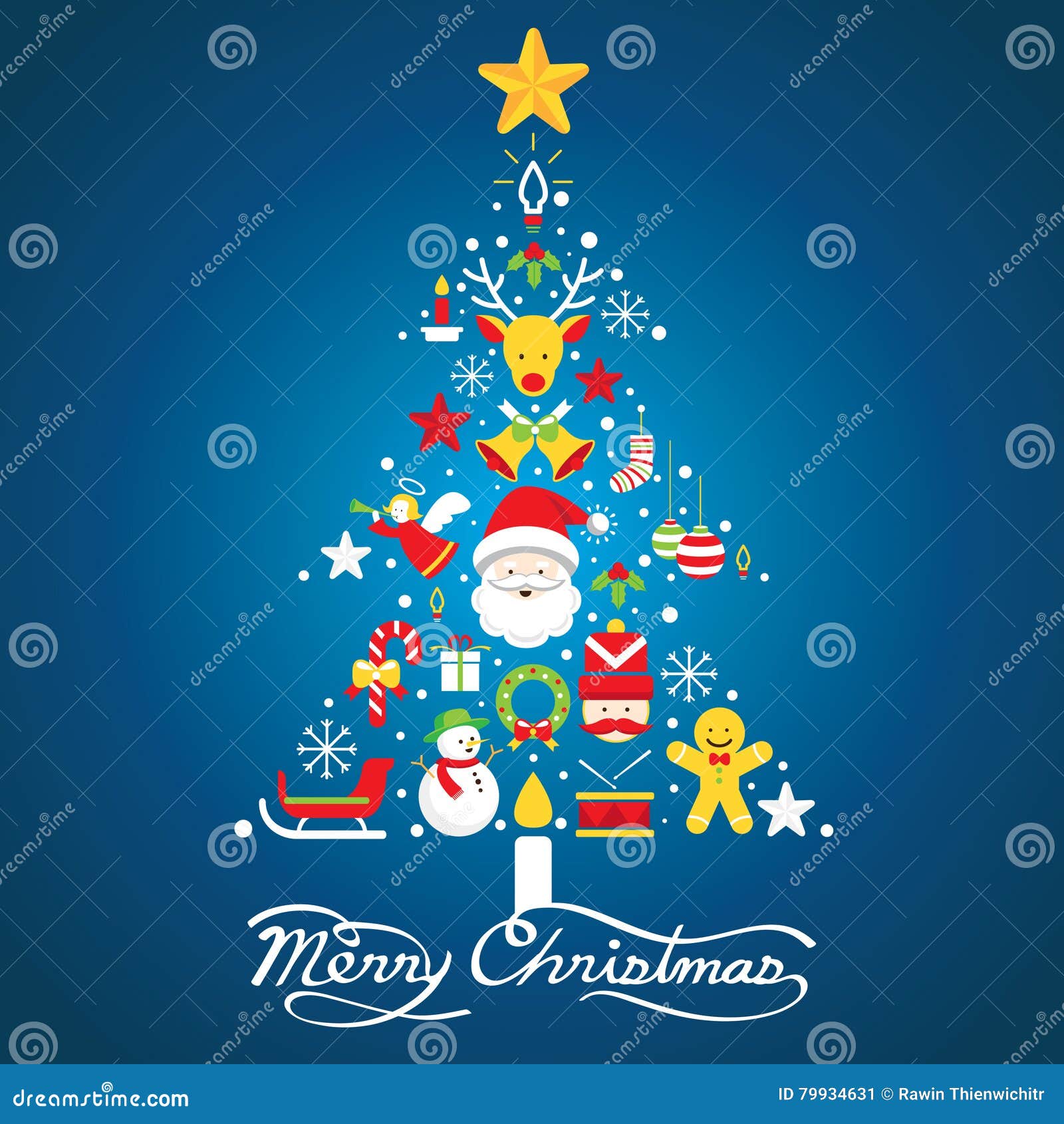 Glad Jul, Symboler I Julgranen Shape Vektor Illustrationer ...