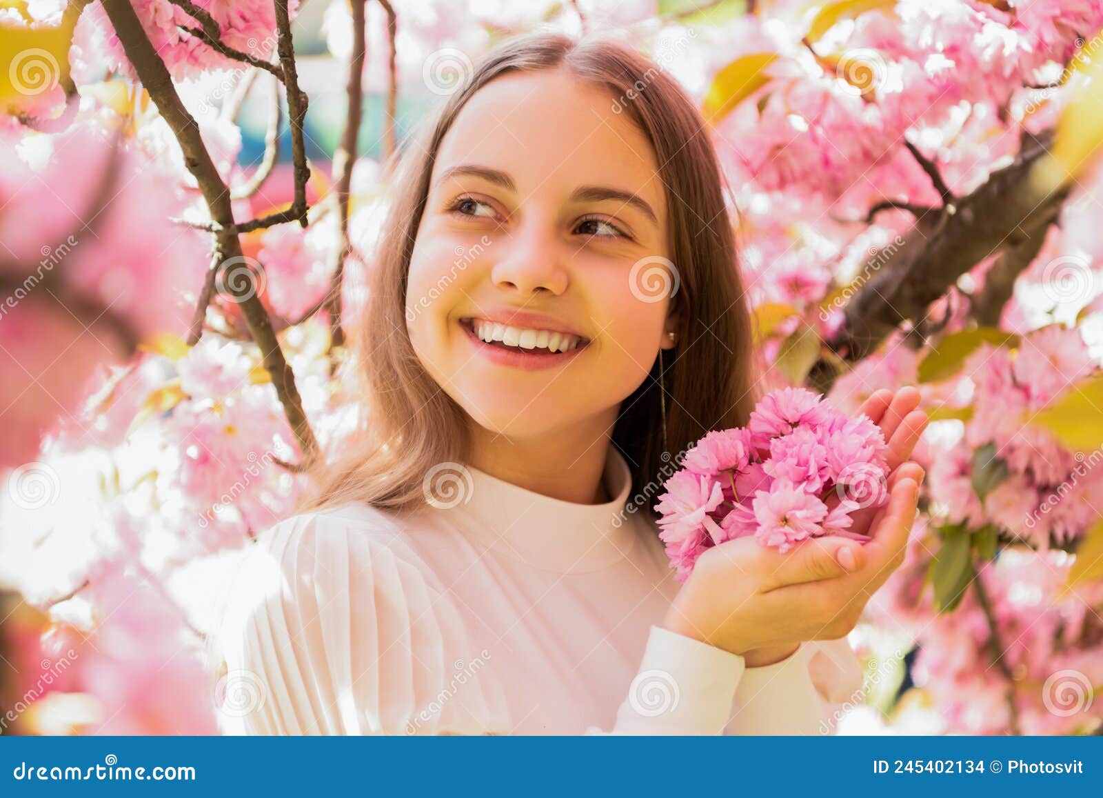 Glad Kid at Sakura Flower Bloom in Spring Stock Photo - Image of flower ...