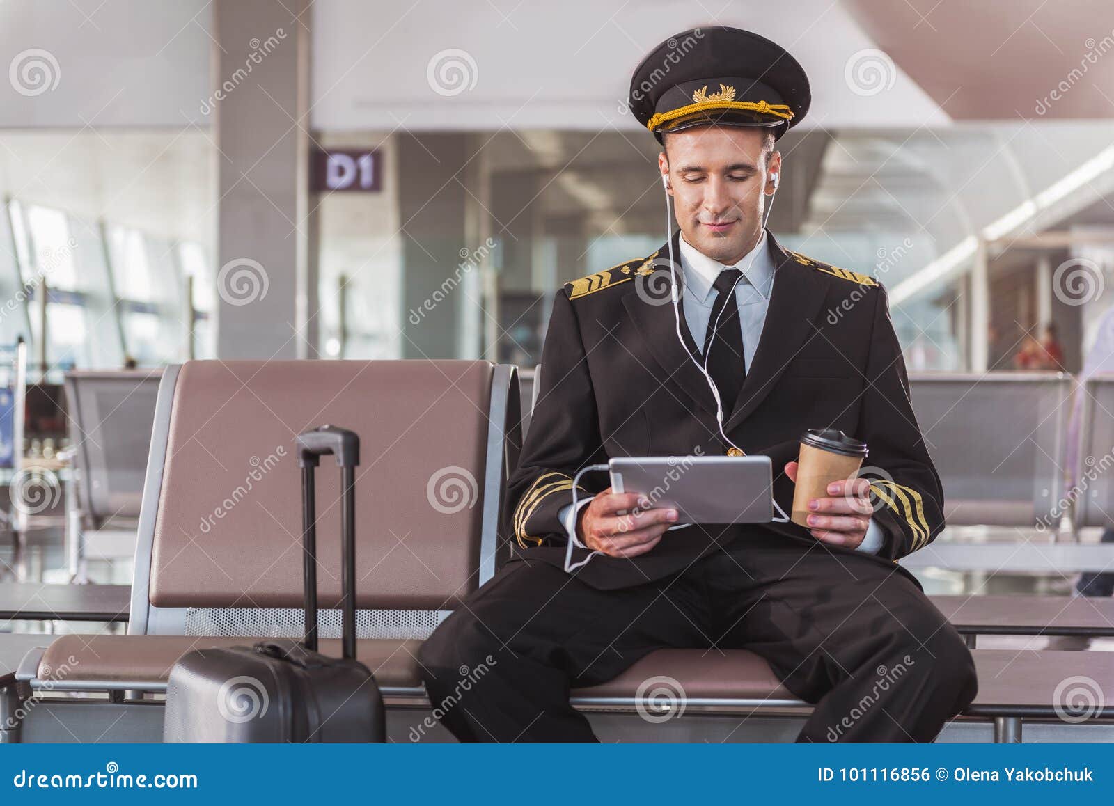 Glad Smiling Aviator Waiting for Flight Stock Photo - Image of male ...