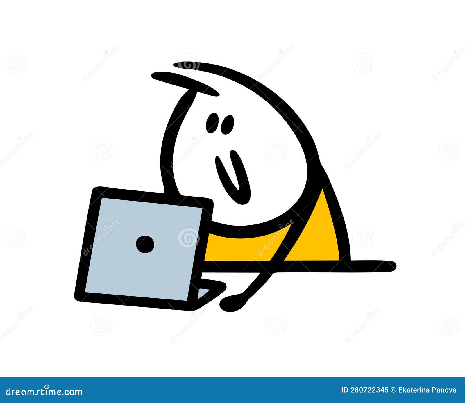 Glad Stick Figure Boy Sitting at the Table with Computer, Studying ...