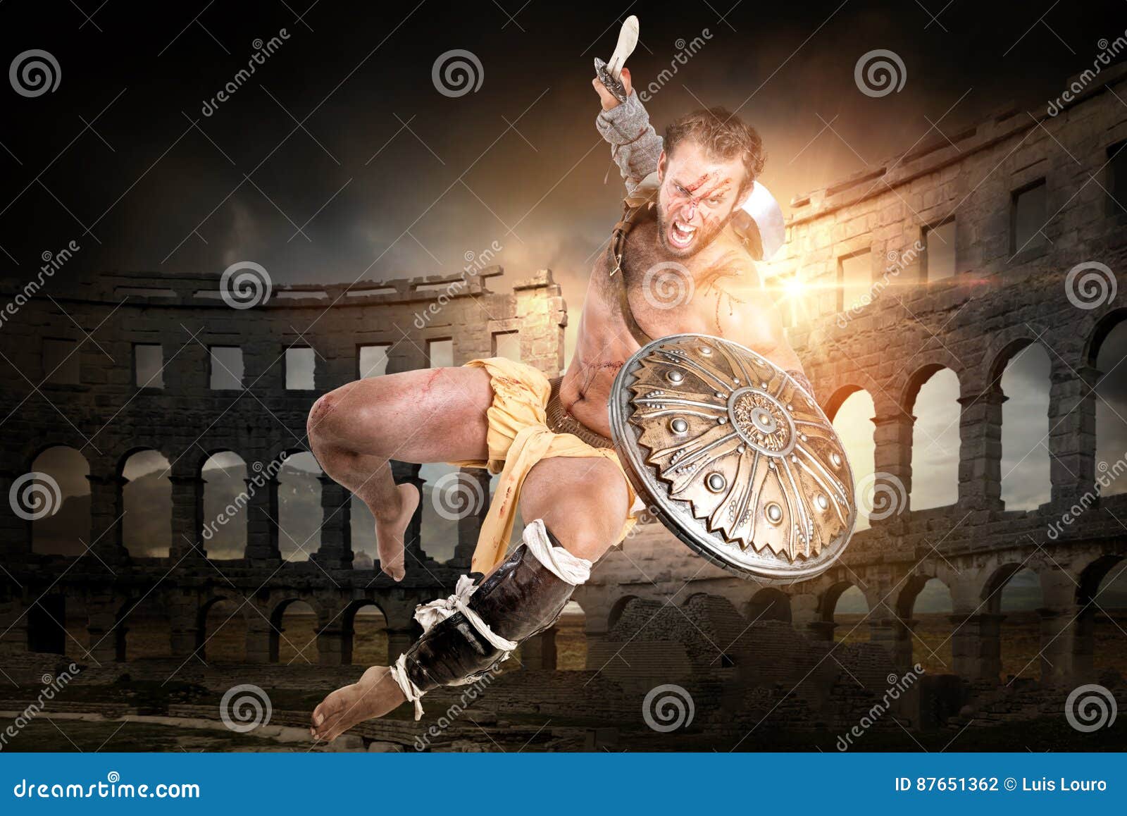 Gladiator in the arena stock photo. Image of fight, coliseum - 87651362