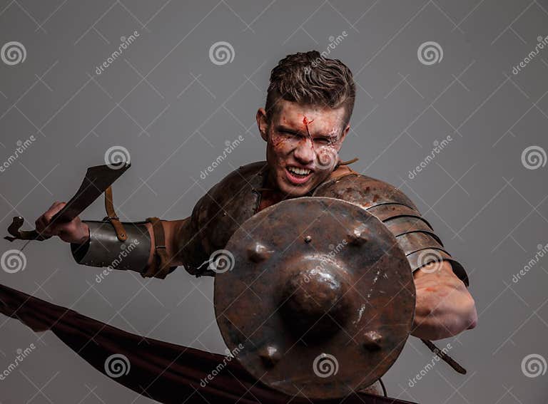 Gladiator in Attack Position Stock Photo - Image of history, armor ...