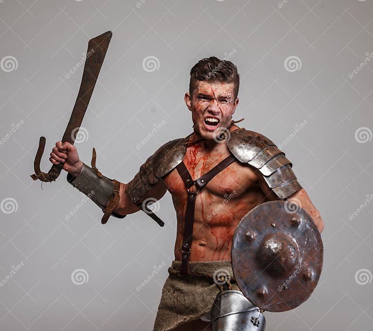 Gladiator in Attack Position Stock Photo - Image of coat, nipples: 113225312