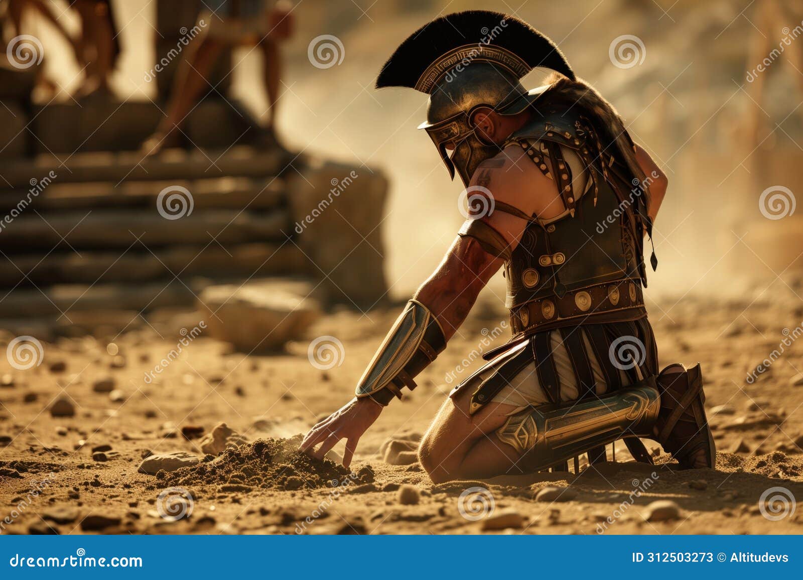 Gladiator Kneeling, Touching the Earth before a Battle Stock Image ...