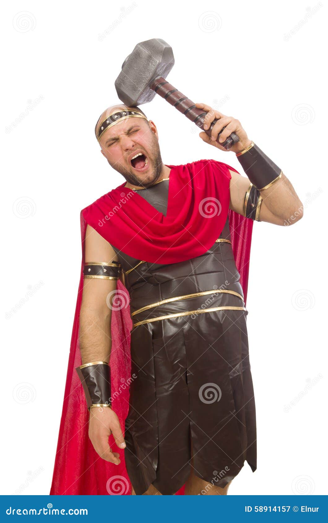 Gladiator Met Hamer Op Wit Wordt Geïsoleerd Dat Stock Afbeelding ...