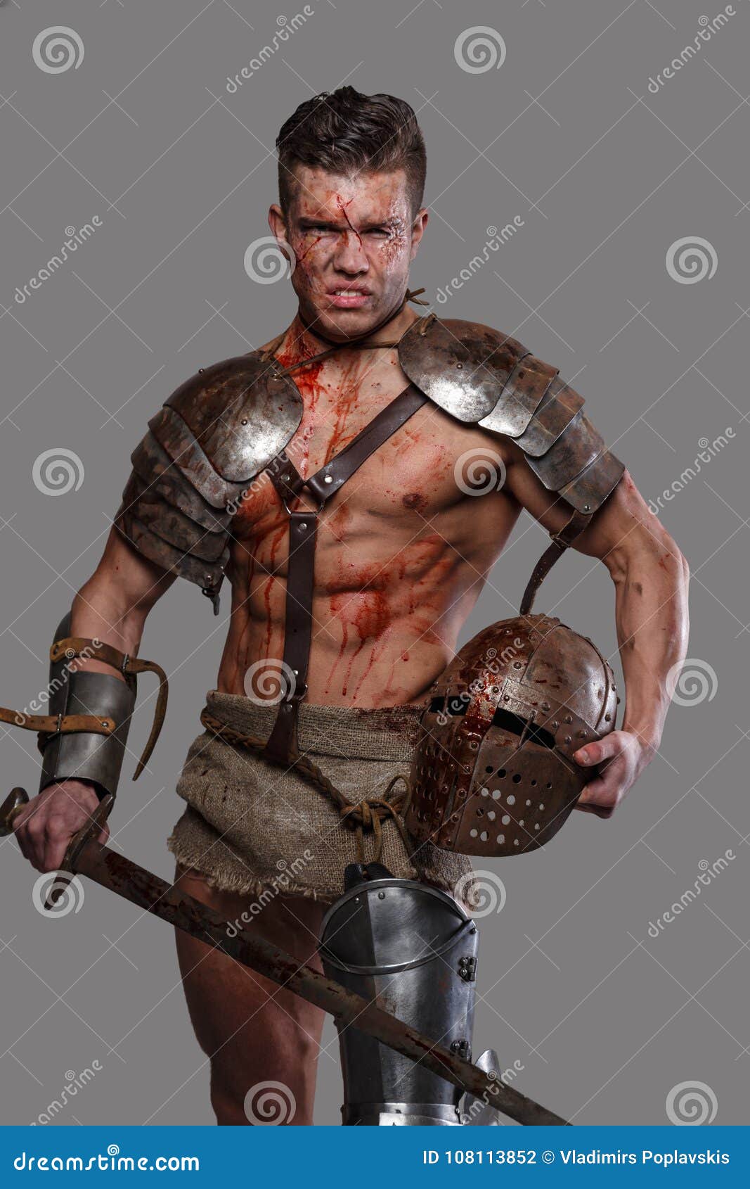 Gladiator with Muscular Body Stock Photo - Image of costume, pectorals ...