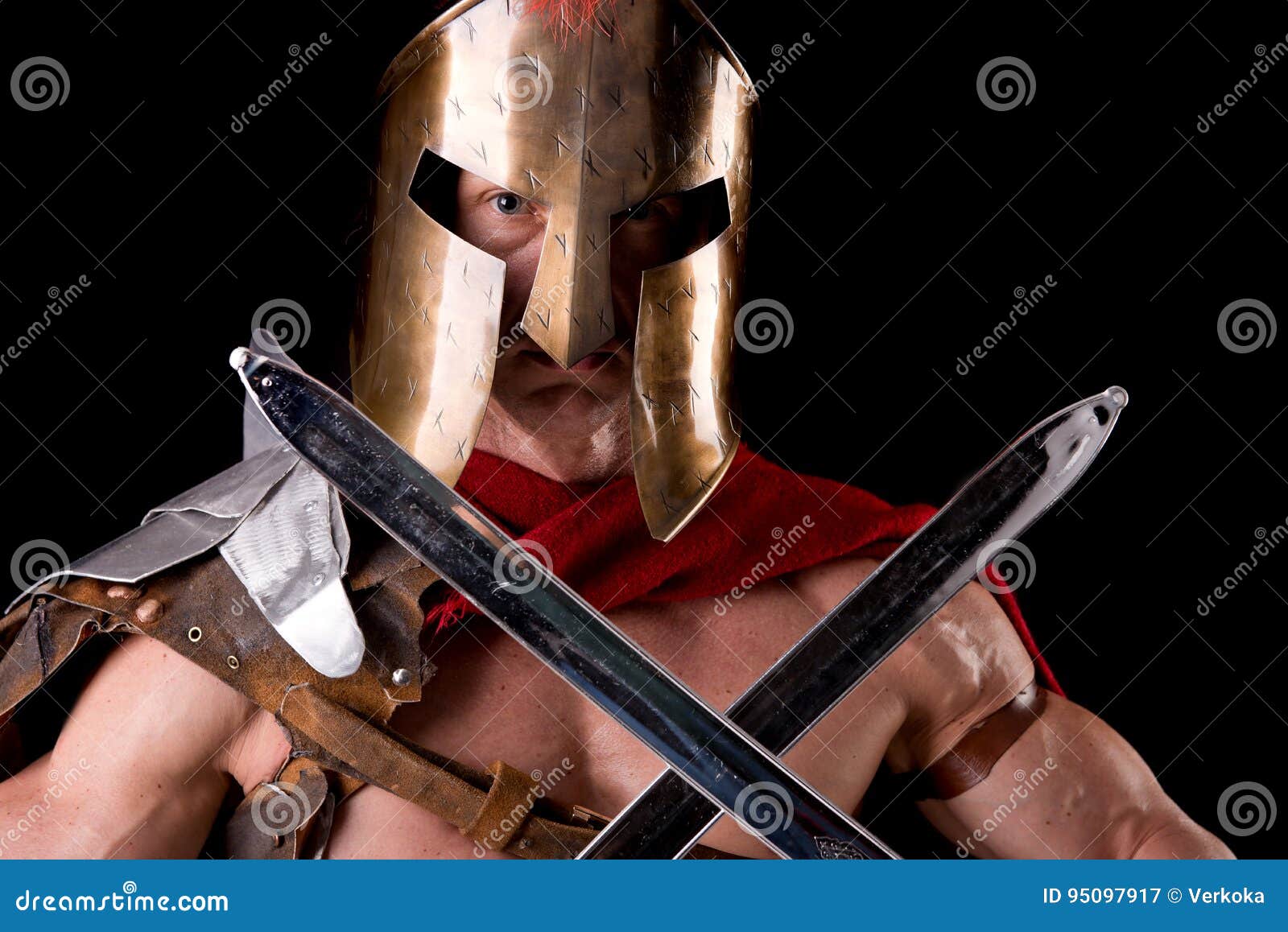 Gladiator posing isolated stock image. Image of helmet - 95097917