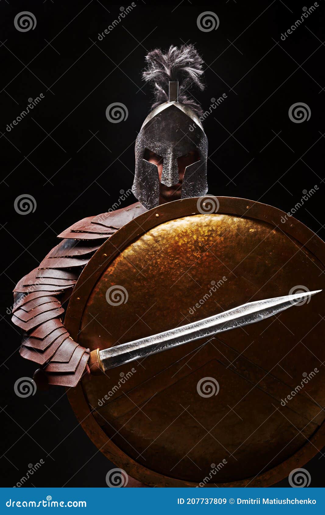Gladiator With Sword And Armor On A Black Background. A Warrior In ...