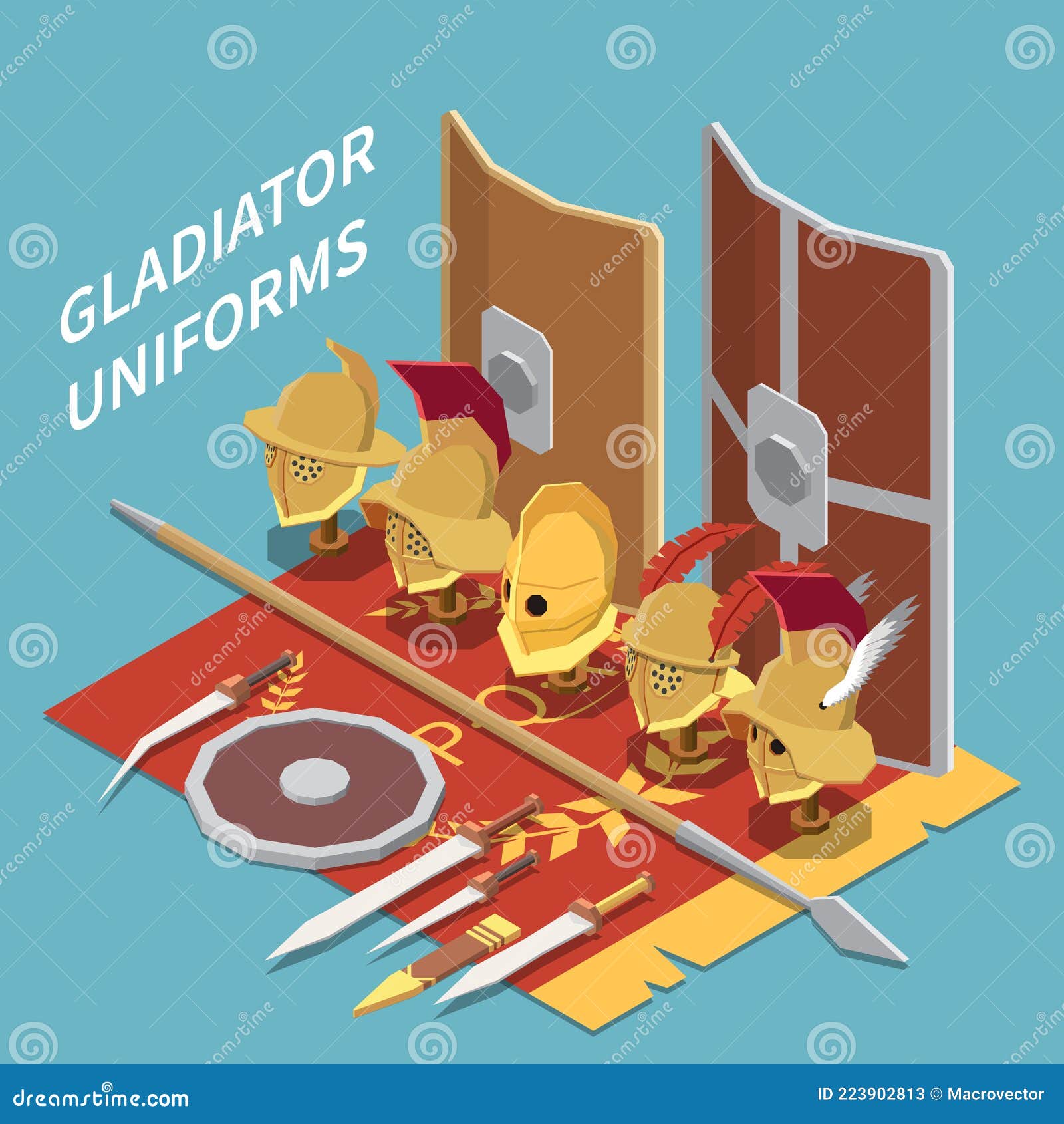 Gladiator Weapons And Armors Set. Ancient Warrior Equipment. Vector ...