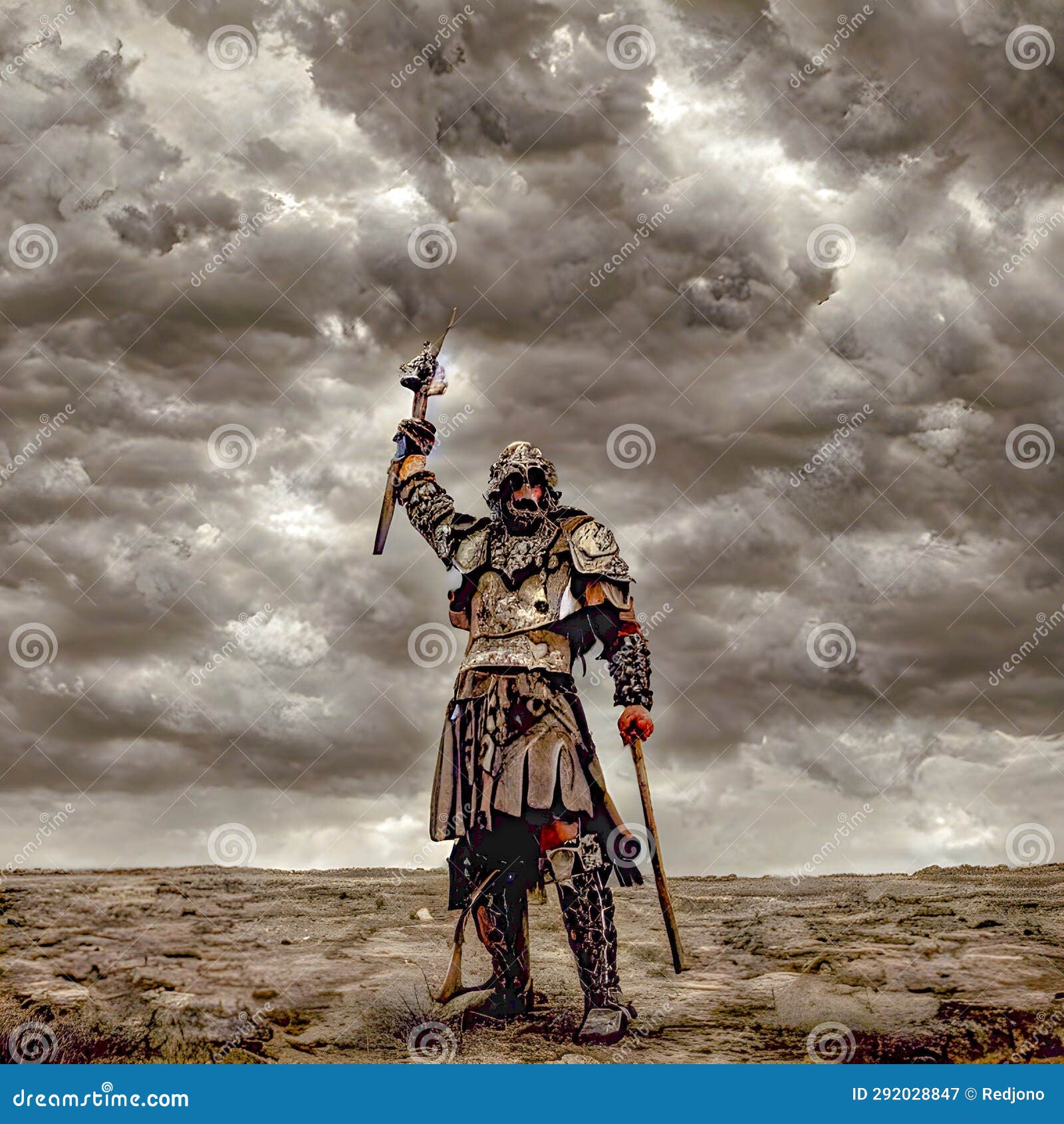 Gladiator Warrior Armed Soldier with Dramatic Sky Background Stock ...