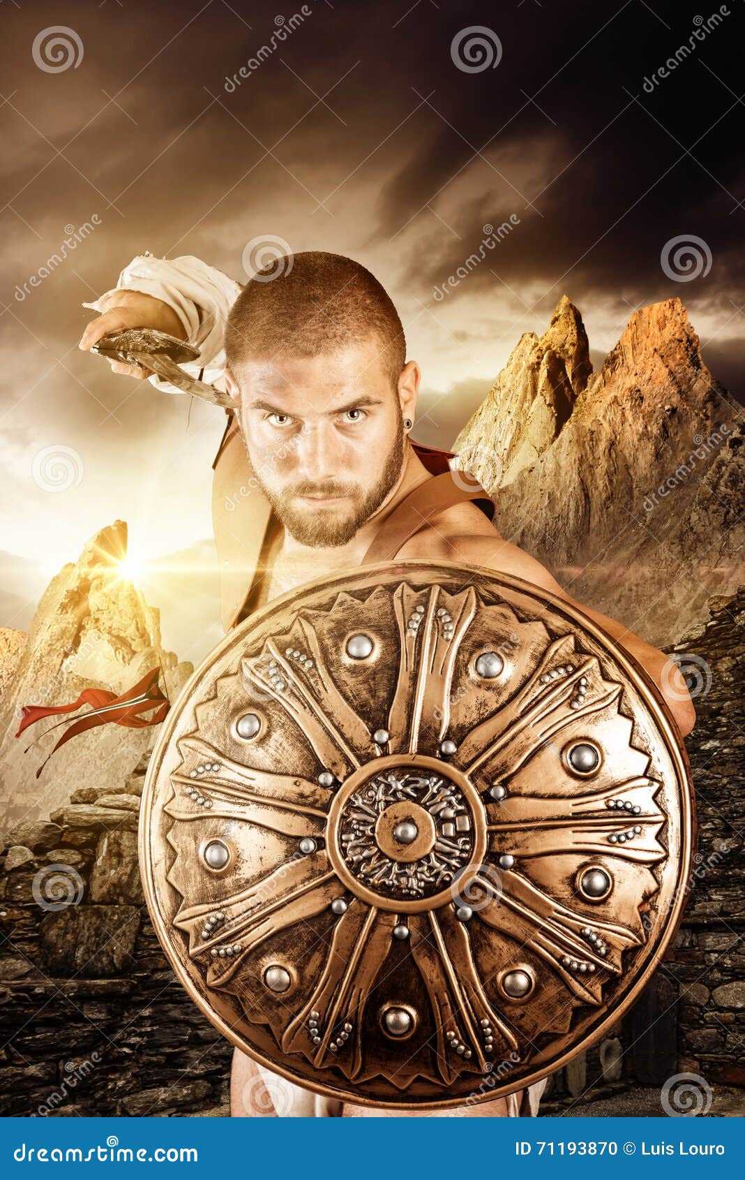 Gladiator warrior stock photo. Image of mountain, battlefield - 71193870
