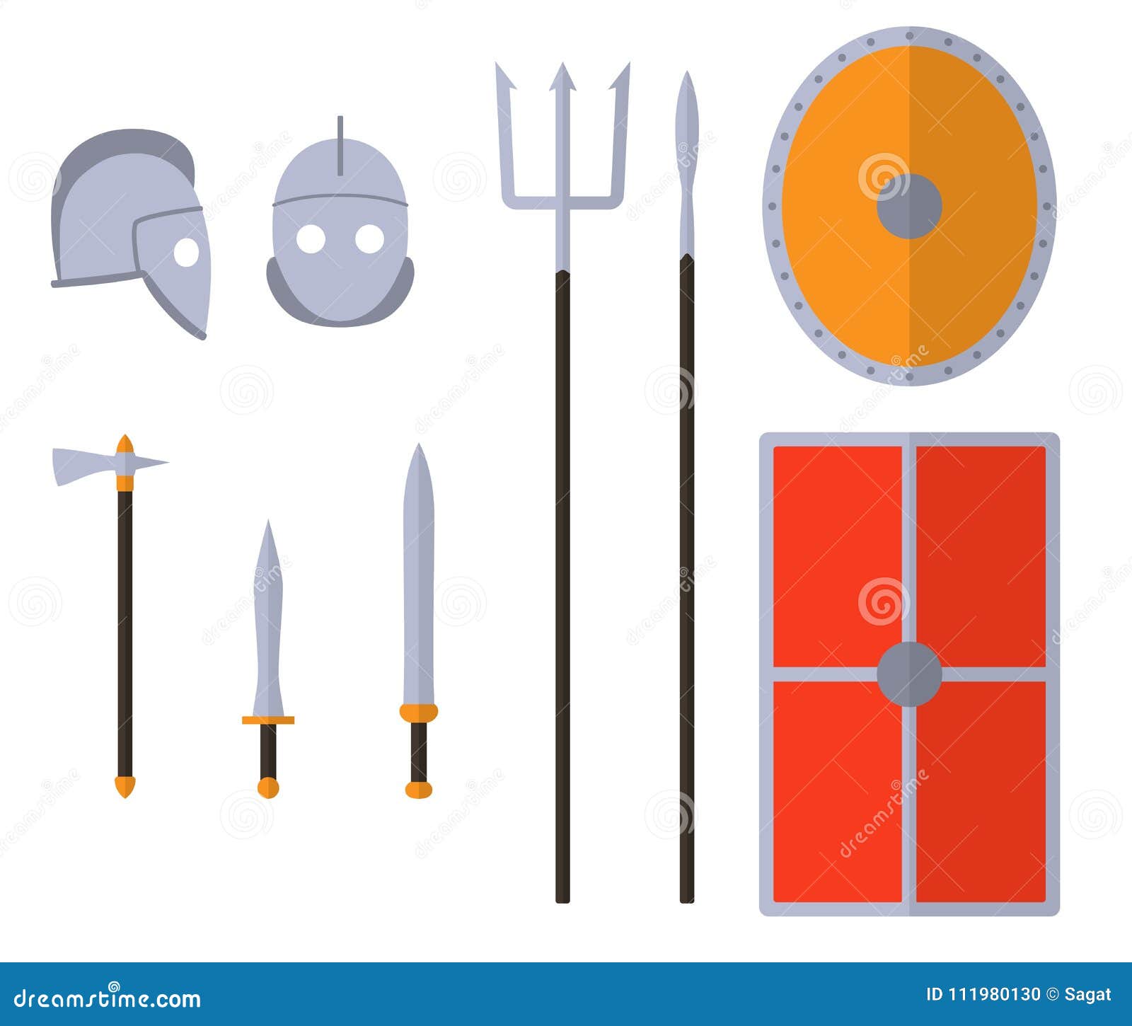 Gladiator Weapons And Armors Set. Ancient Warrior Equipment. Vector ...