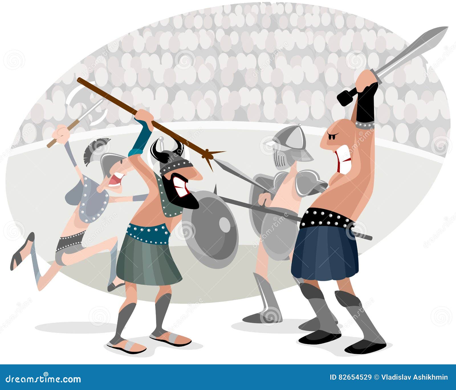 Gladiators Fighting. Two Gladiators Engage In Fierce Combat With Swords ...