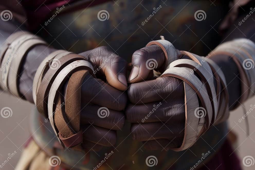 Gladiators Hands Wrapped with Leather Straps for Grip Stock Image ...