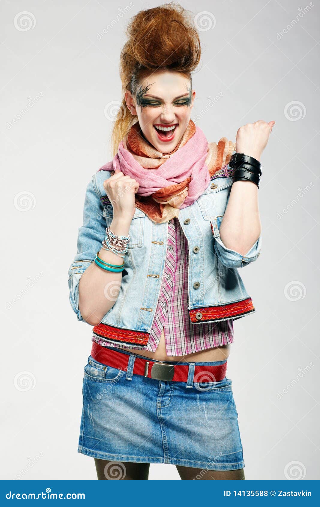 Glam punk girl stock photo. Image of 80th, checked, happy - 14135588