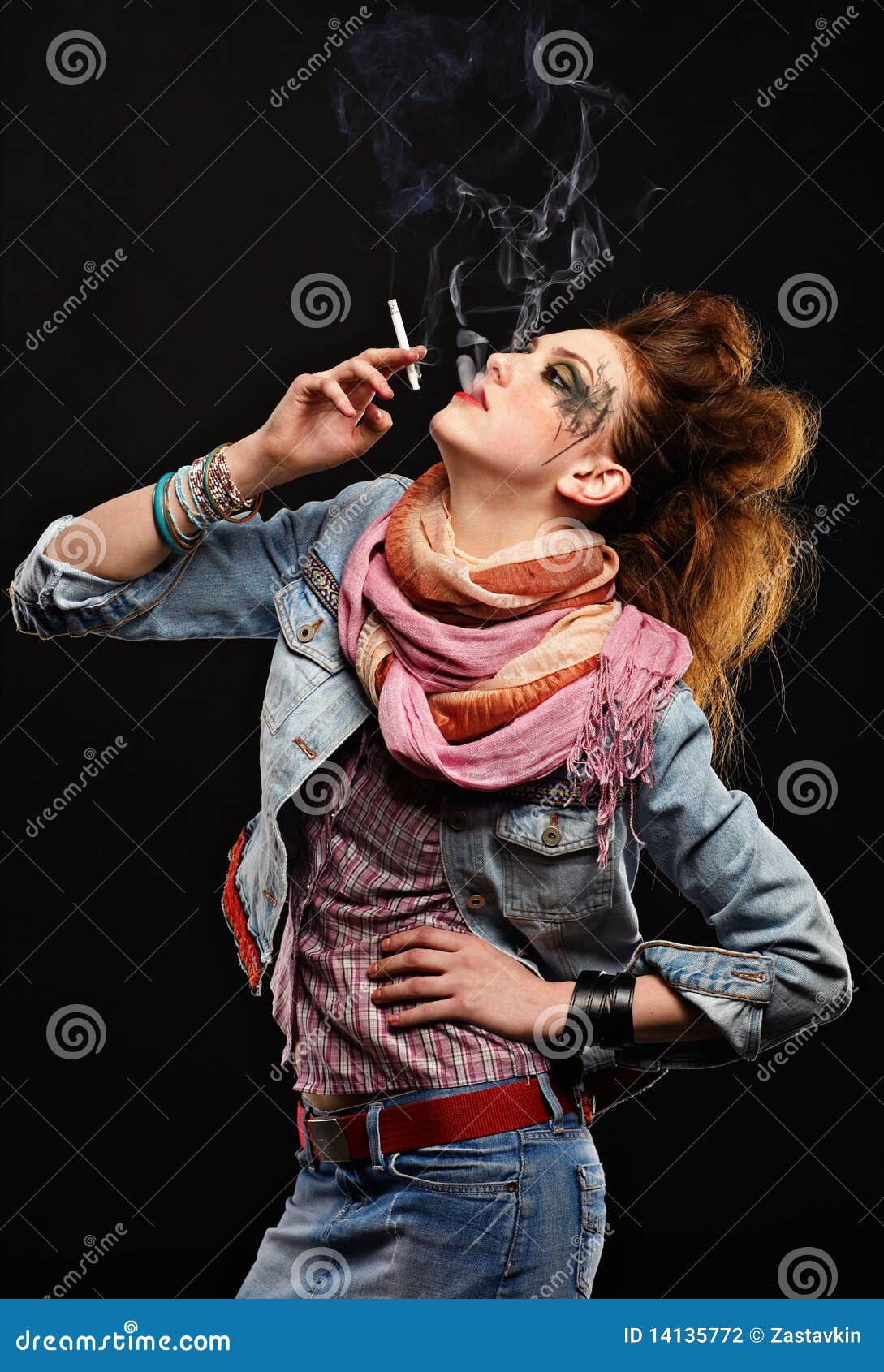 Glam punk girl smoking stock photo. Image of hand, bracelet - 14135772