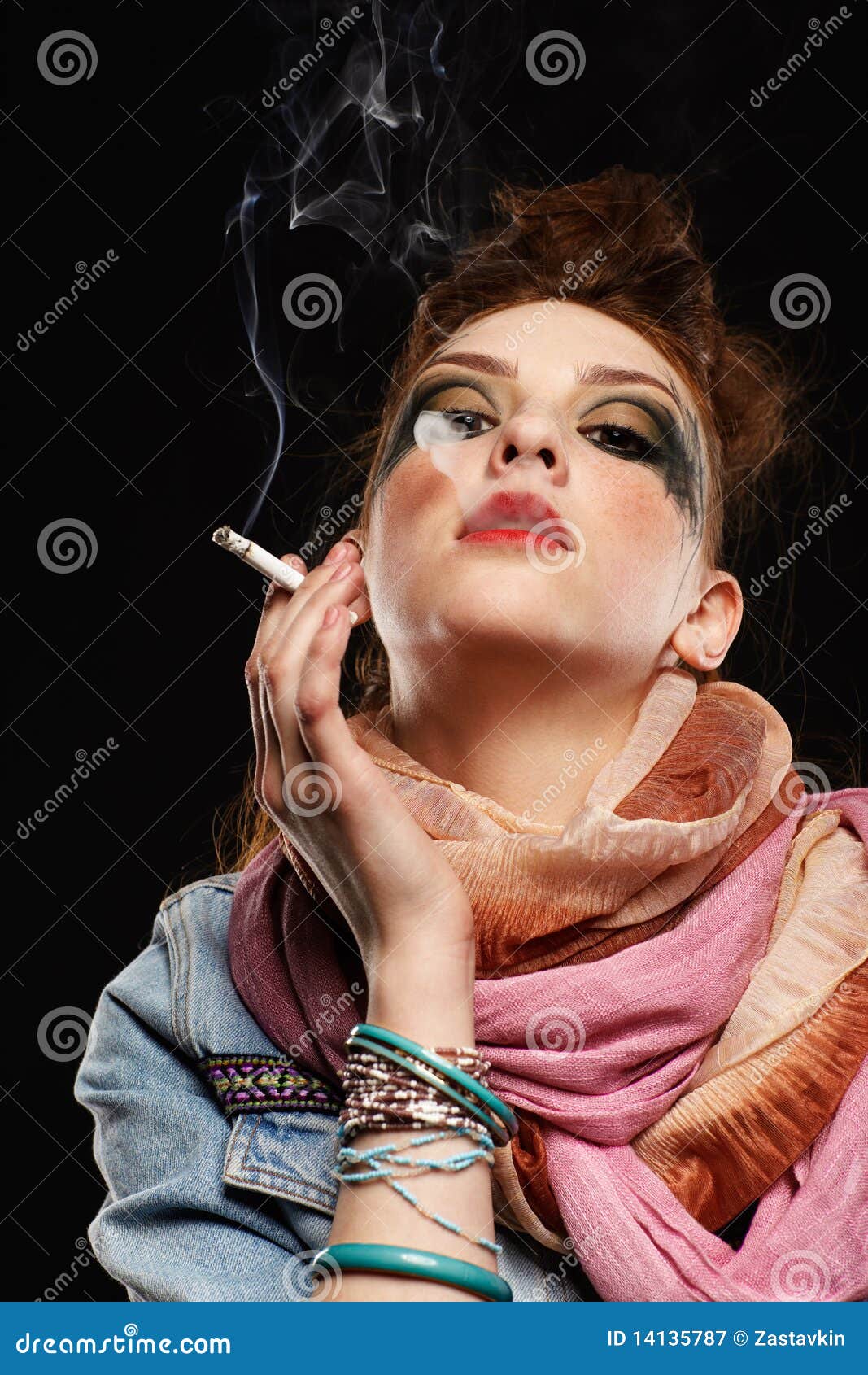 Glam punk girl smoking stock image. Image of 70th, hair - 14135787
