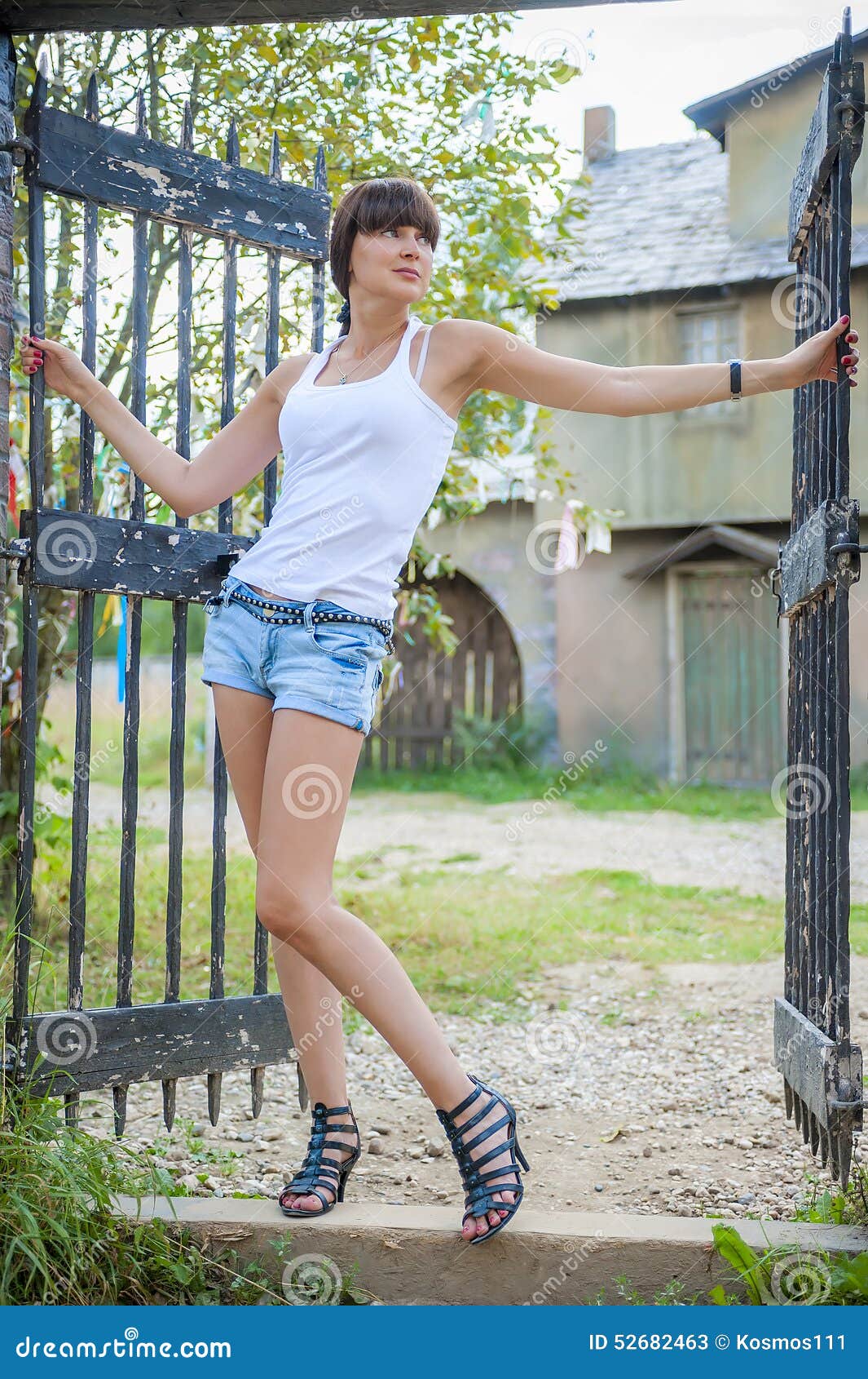 Glamor Model Posing Near the Gate Stock Image - Image of posing ...
