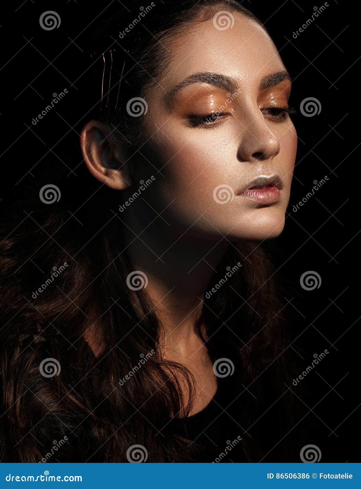 Glamor Woman Dark Face Portrait Beautiful Female On Black Background