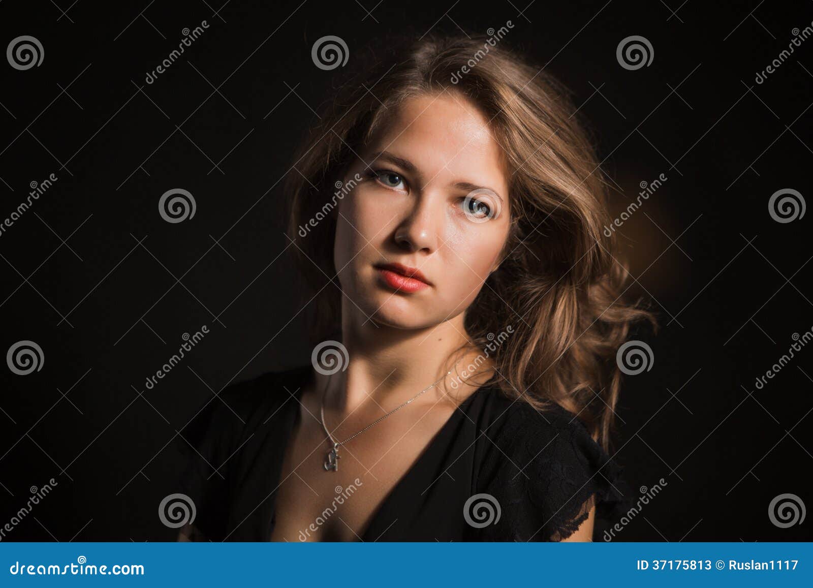 Glamor Woman Dark Face Portrait Beautiful Female Isolated On Black
