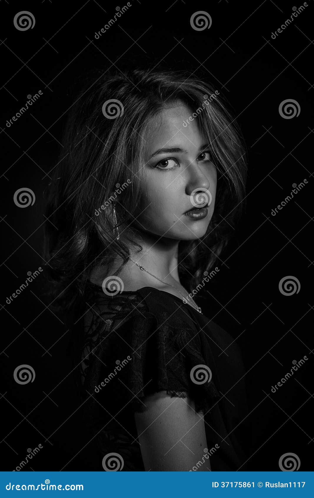 Glamor Woman Dark Portrait Beautiful Female Isolated On Black