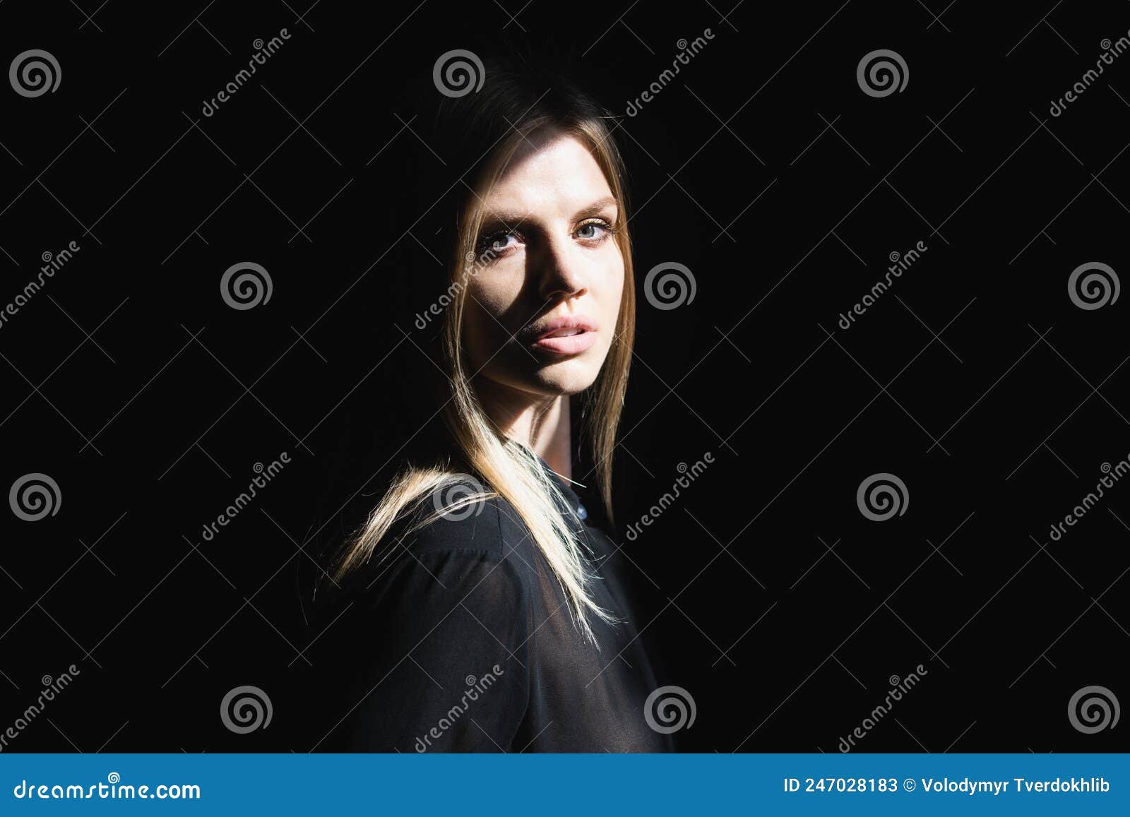 Glamor Woman Portrait Dark Beautiful Face Female Isolated On Black