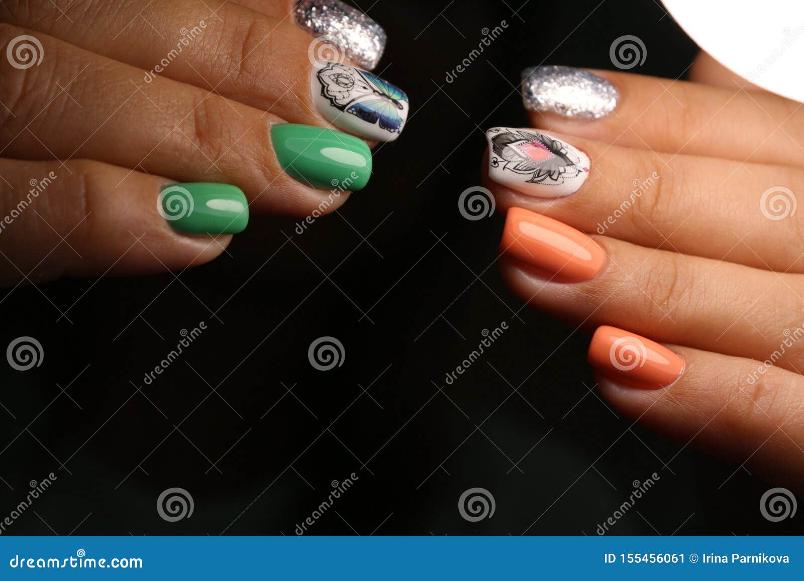 Glamorous Beautiful Manicure on a Trendy Texture Stock Image - Image of ...