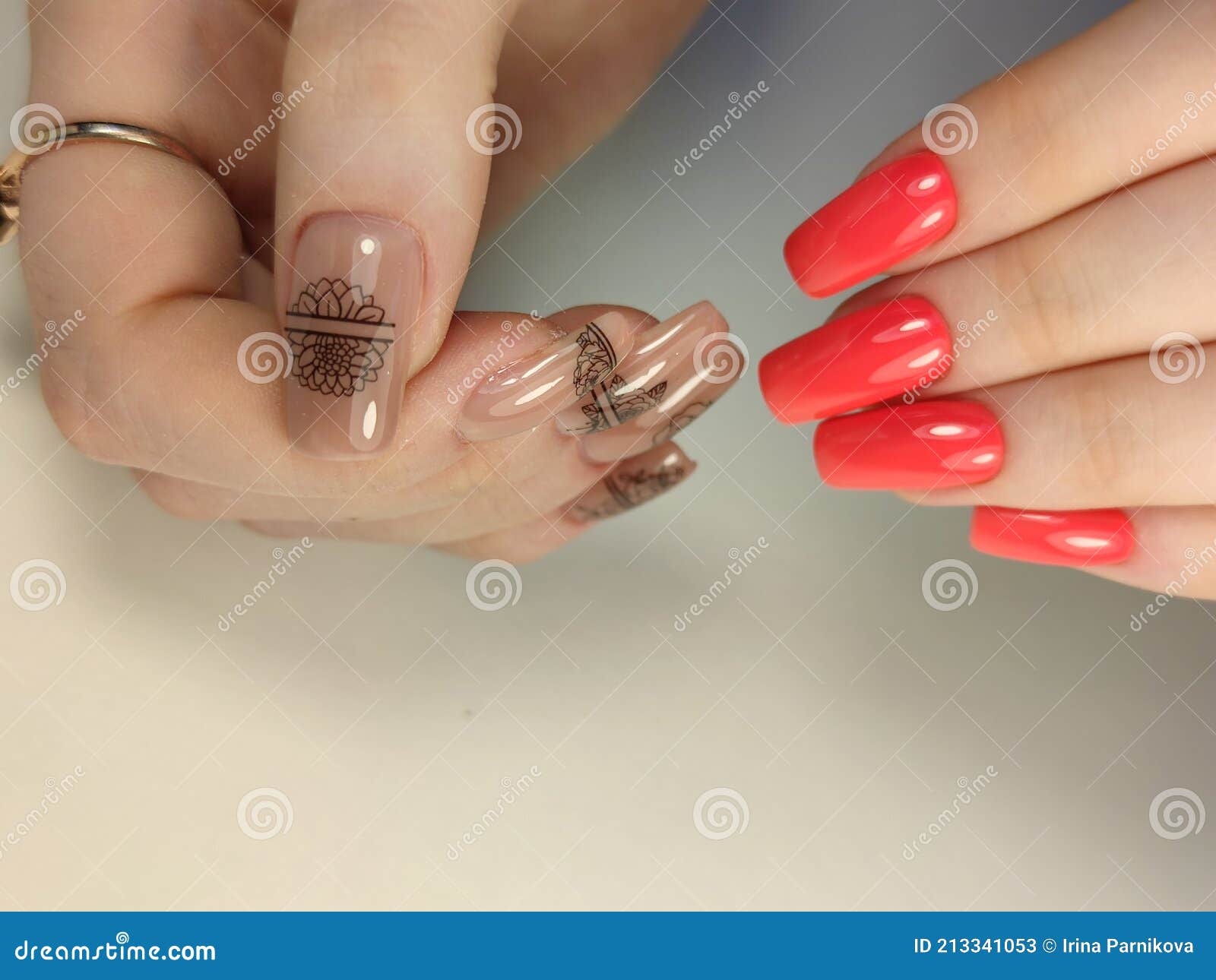 Glamorous Beautiful Manicure on a Trendy Texture Stock Image - Image of ...