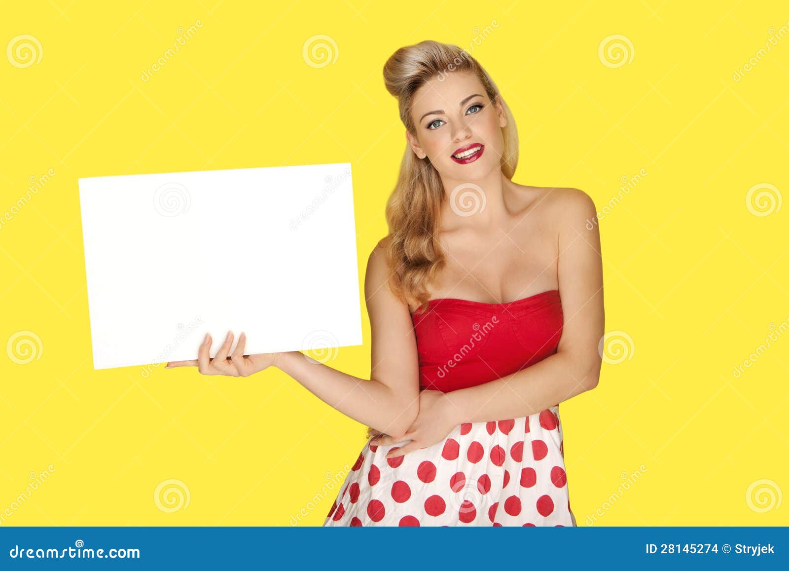 Glamorous Blonde Woman with a Blank Sign Stock Photo - Image of person ...