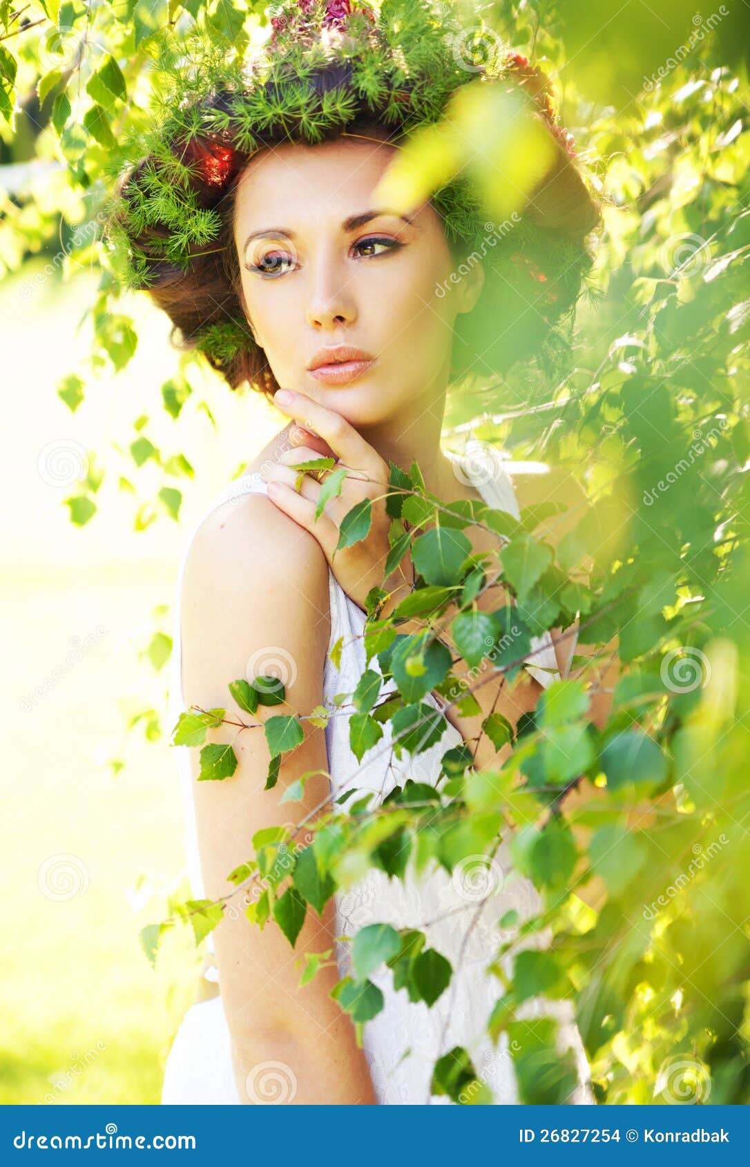 Glamorous Brunette Lady among Greenery Stock Photo - Image of bunch ...