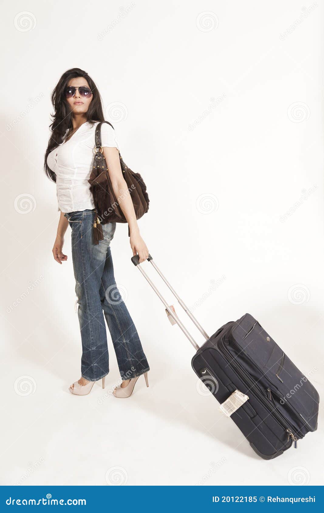 Glamorous Indian Girl Leaving for Journey Stock Image - Image of white ...