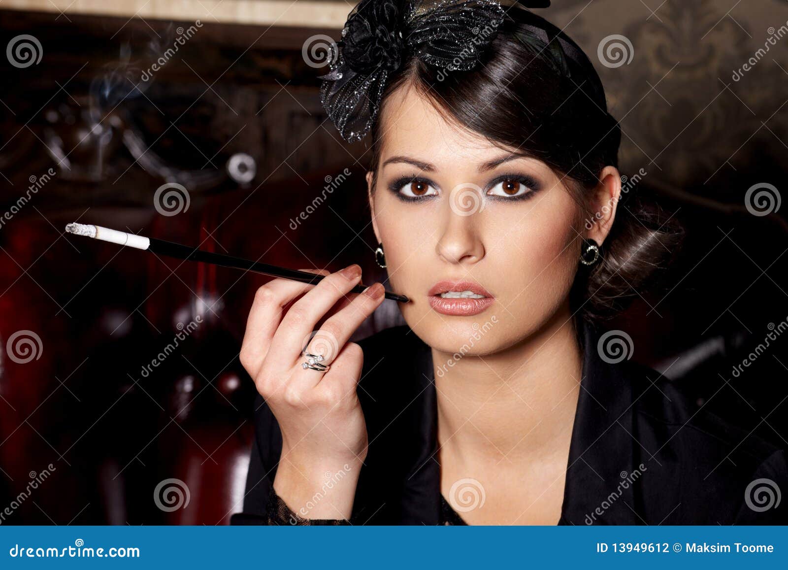 Glamorous Lady with Cigarette Stock Photo - Image of girl, black: 13949612