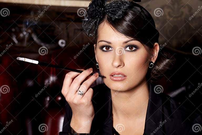 Glamorous Lady with Cigarette Stock Photo - Image of girl, black: 13949612