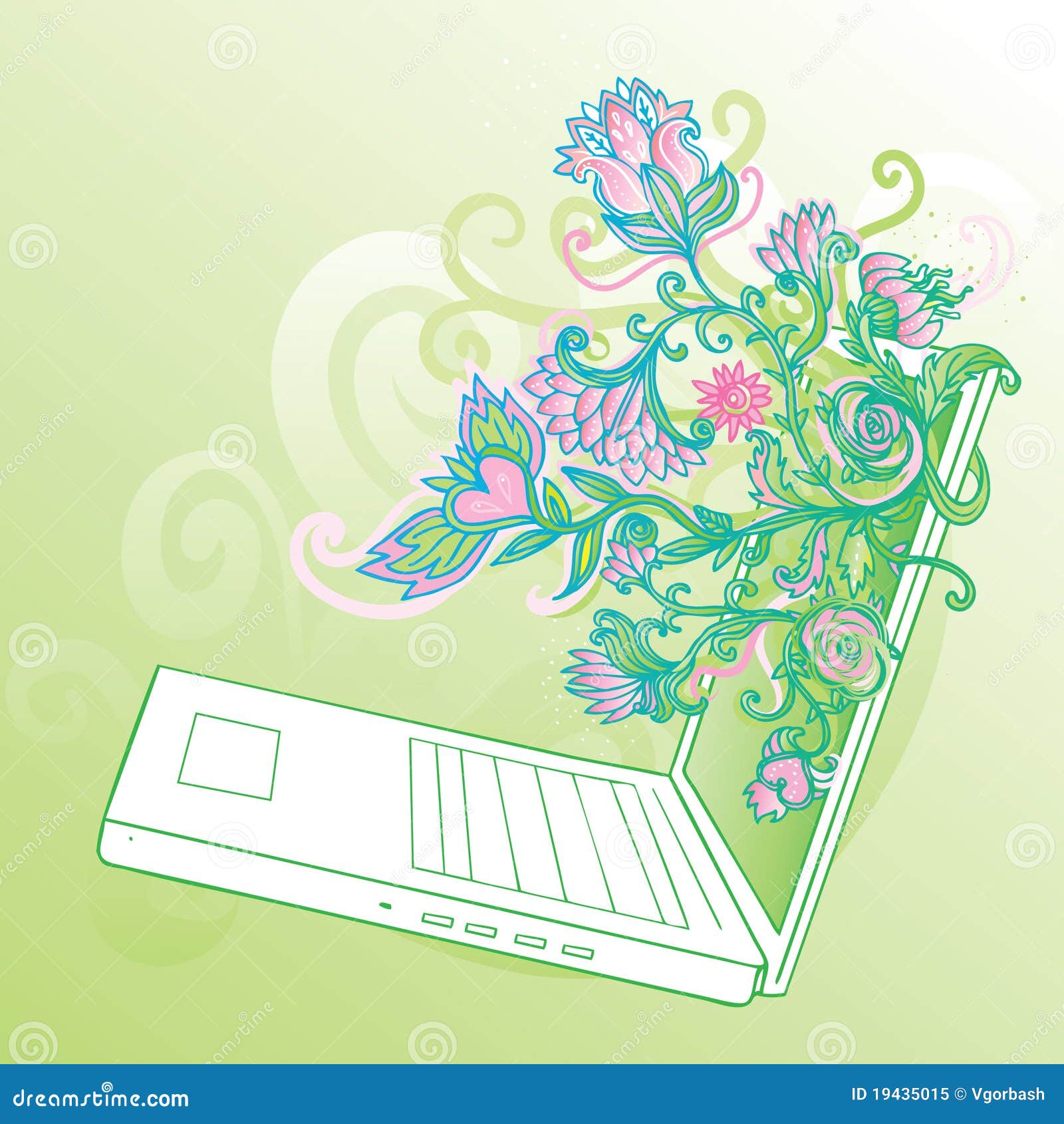 Glamorous Laptop with Flowers Stock Vector - Illustration of monitor ...