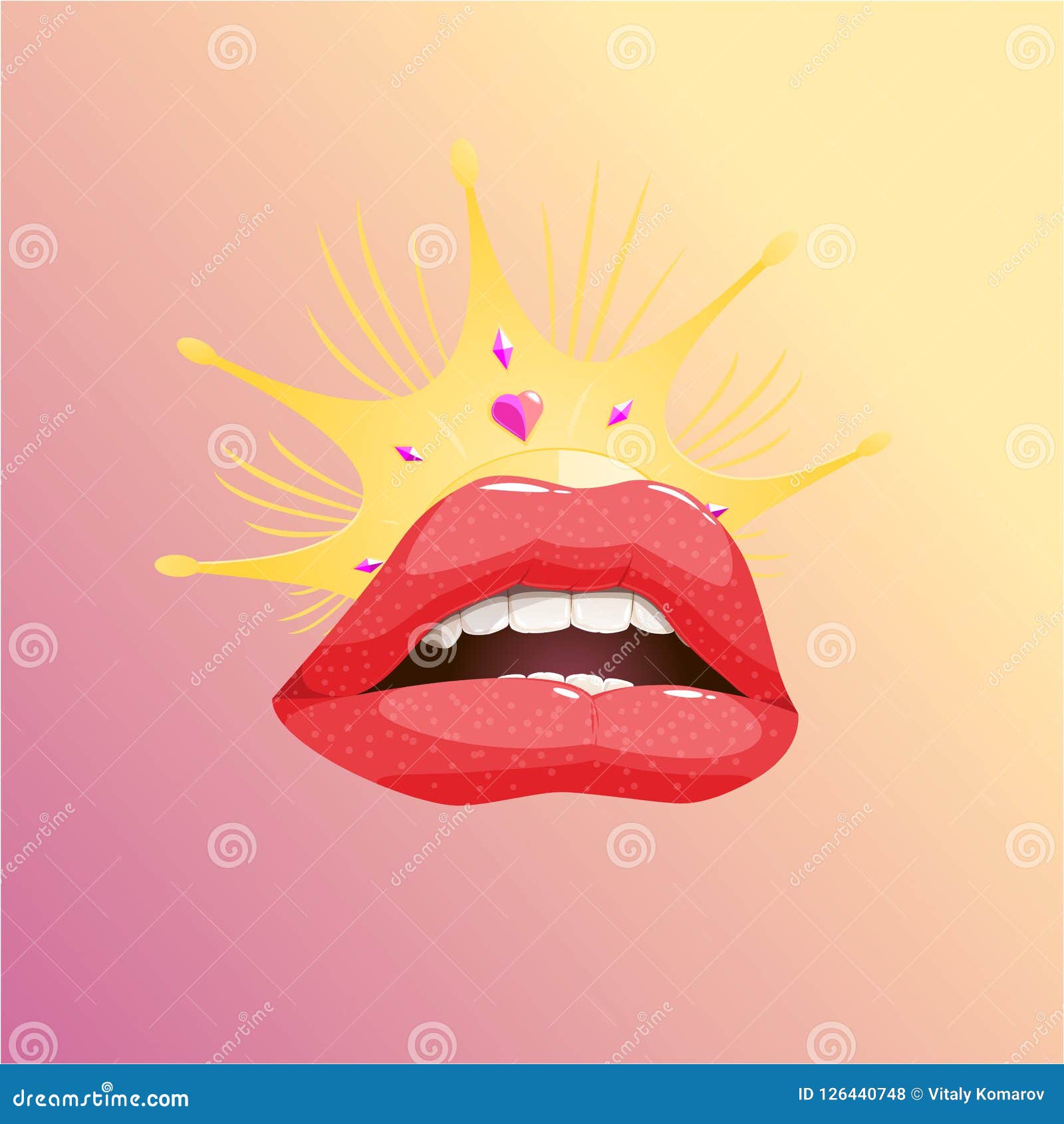 Glamorous lips with crown stock vector. Illustration of shine - 126440748