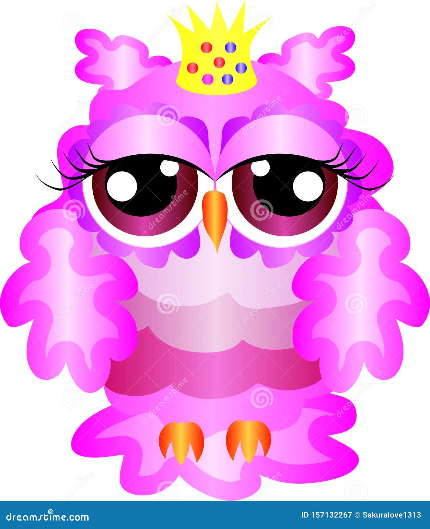 Glamorous Pink Owl-princess with Crown, Pattern with Stock Illustration ...