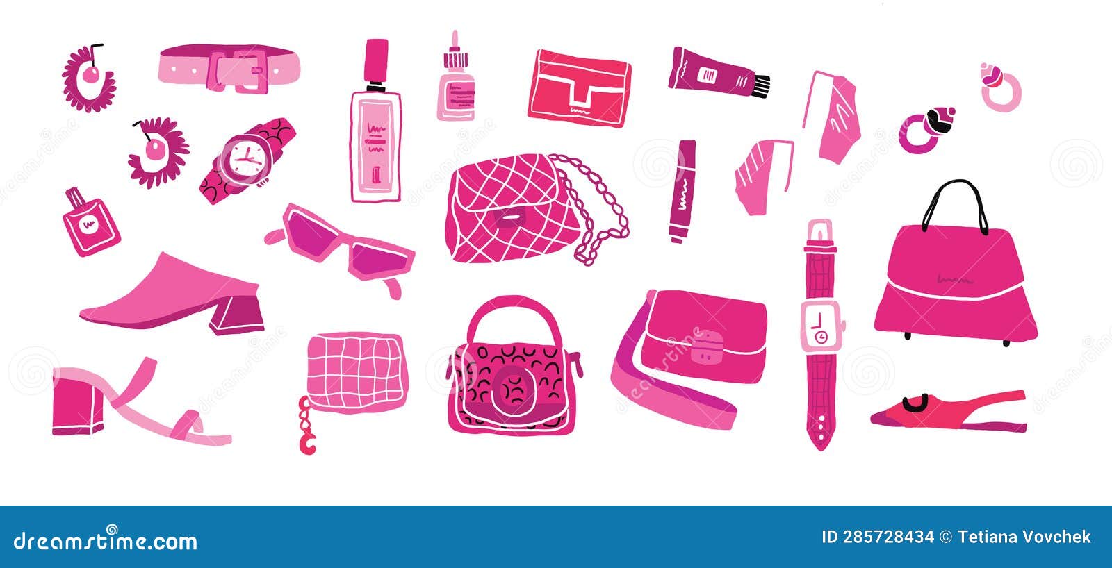 Glamorous Trendy Pink Accessories Set. Nostalgic Pink 2000s Style Stock ...