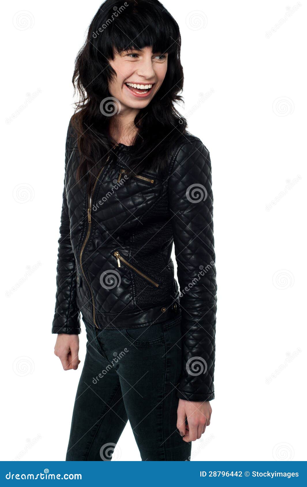 Glamorous Young Woman in Black Leather Jacket Stock Photo - Image of ...