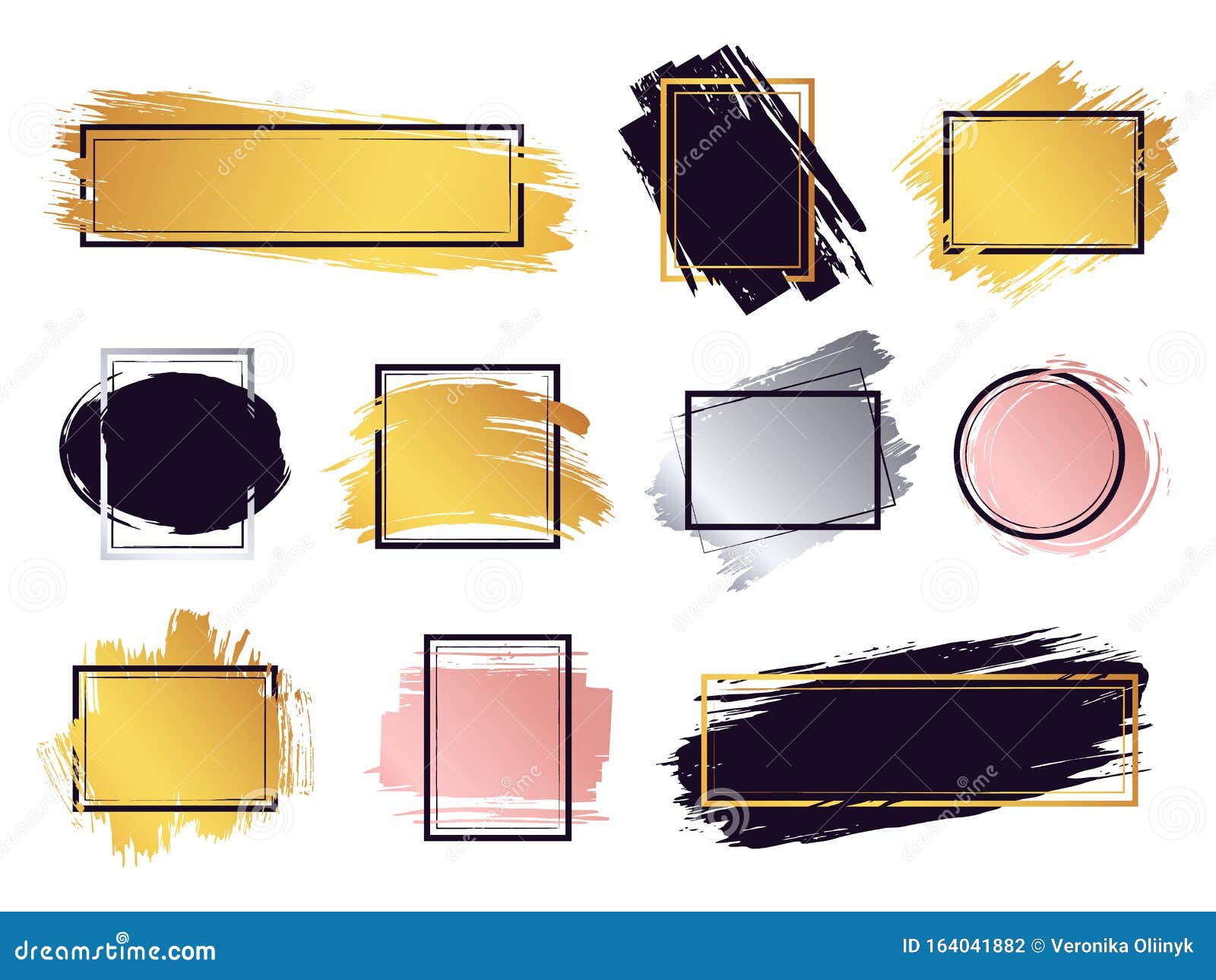 Glamour Ink Brush Frame. Gold Frame Elements, Commercial Boxes For Text ...