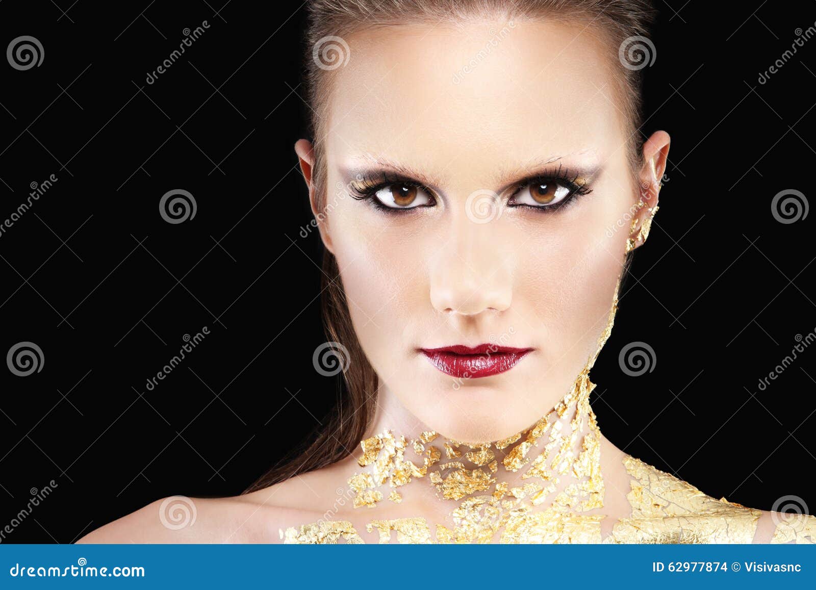 Glamour Makeup Model Portrait, Gilded Body Stock Photo - Image of lips ...