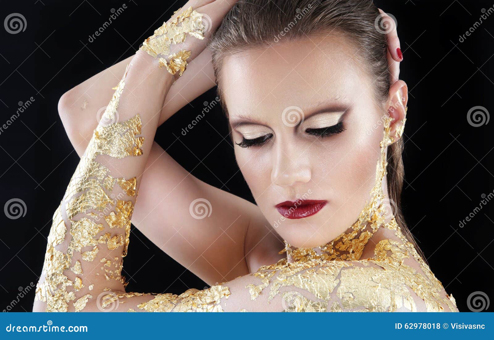 Glamour Makeup Model Portrait, Gilded Body Stock Photo - Image of ...