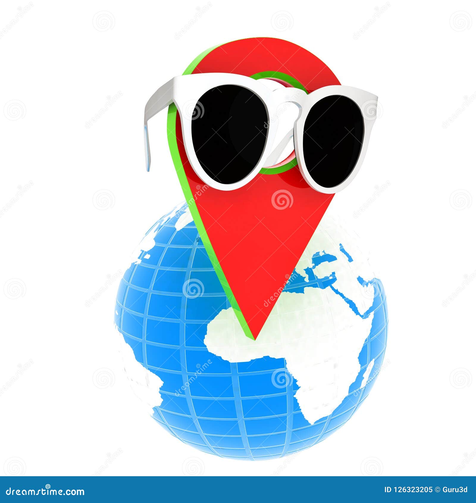 Glamour Map Pointer in Sunglasses on Earth. 3d Illustration Stock ...