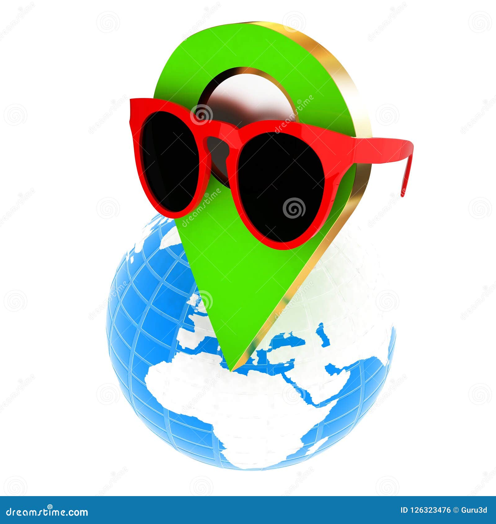 Glamour Map Pointer in Sunglasses on Earth. Stock Illustration ...