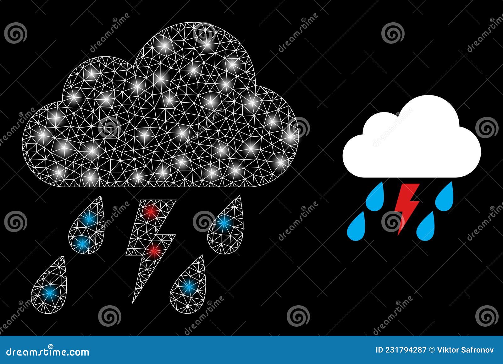 Polygonal 2D Mesh Thunder Storm Cloud with Lightspots Stock Vector ...